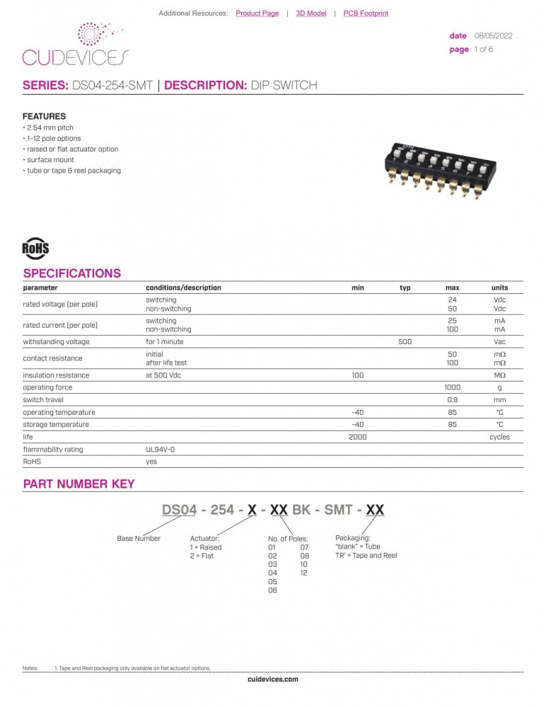 DS04-254-1-10BK-SMT datasheet page 1