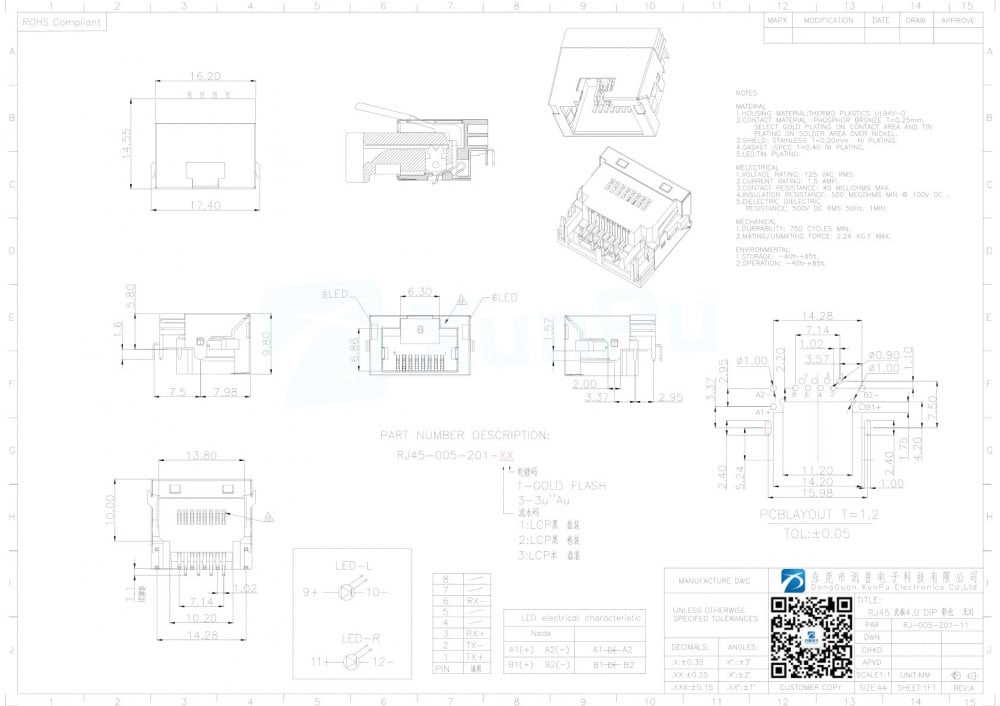 XUNPU RJ45-005-201-11 technical document