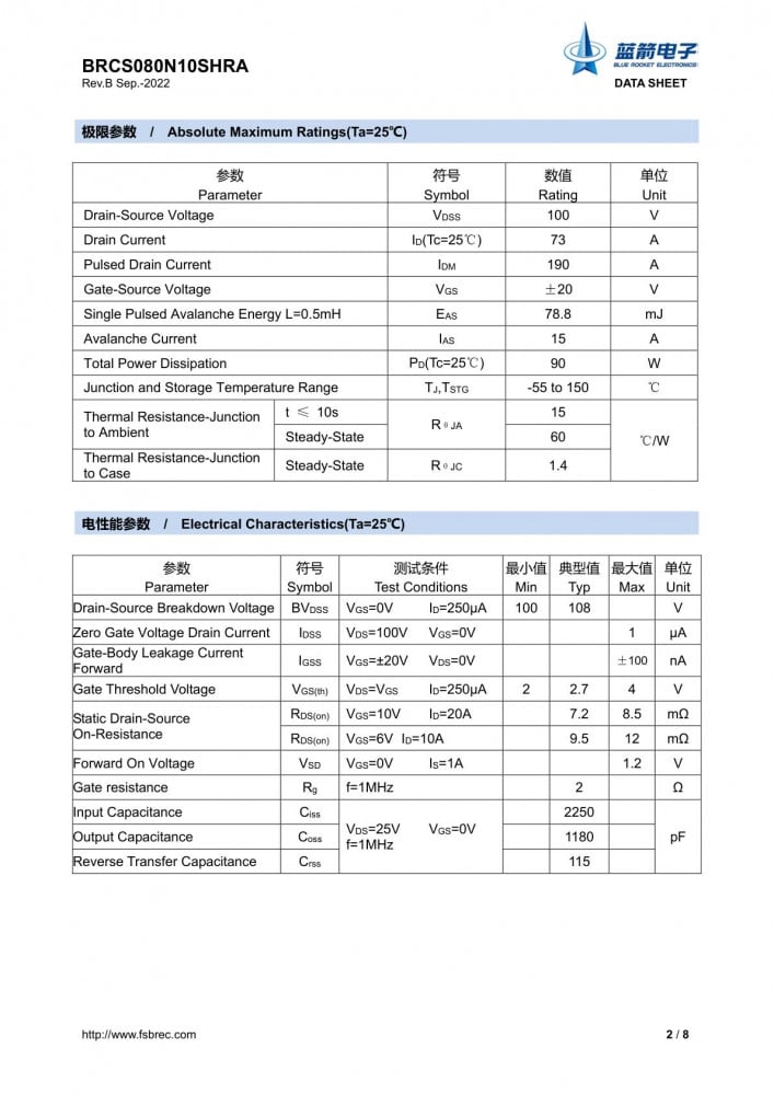 BRCS080N10SHRA datasheet page 2