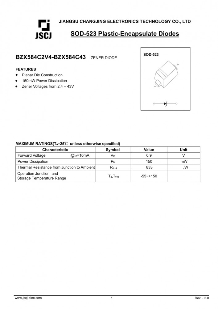 BZX584C2V4 datasheet page 1