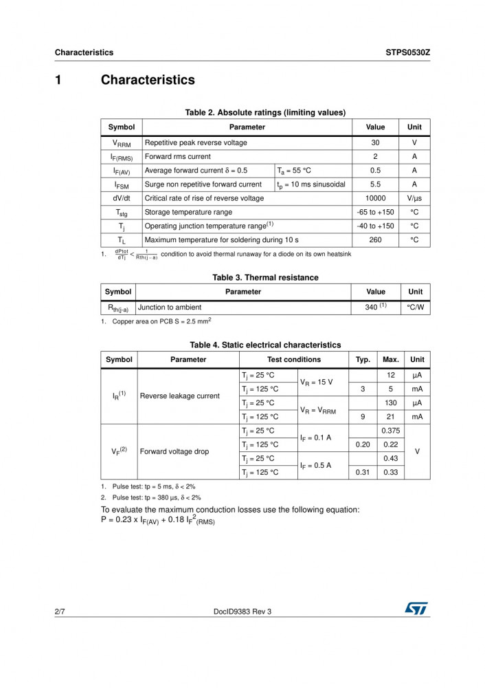 STPS0530Z datasheet page 2