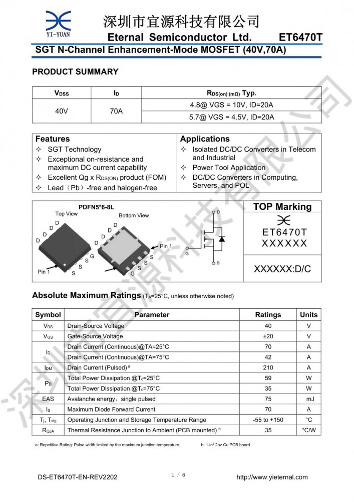 ET6470T datasheet page 1