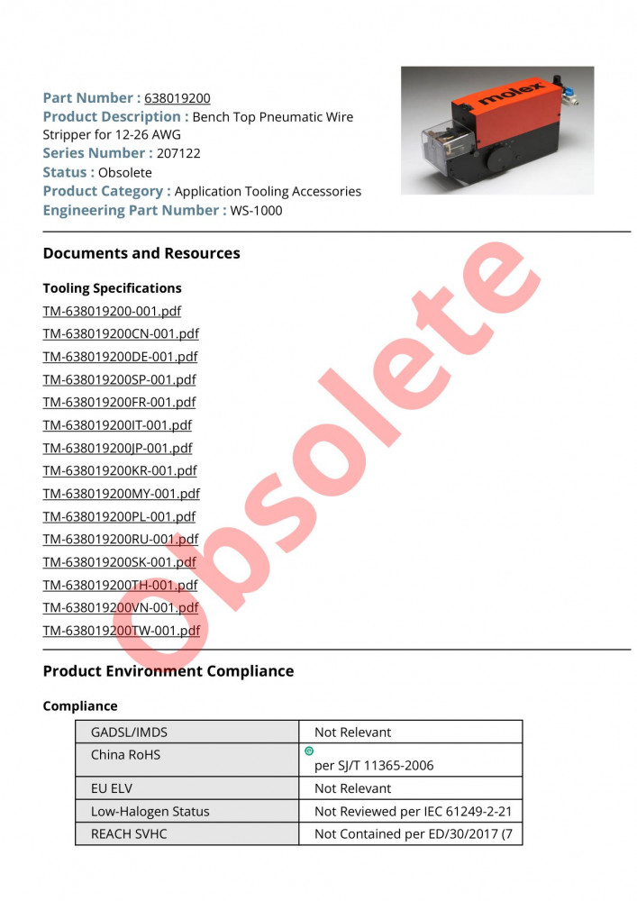 MOLEX 638019200 product document image, page 1