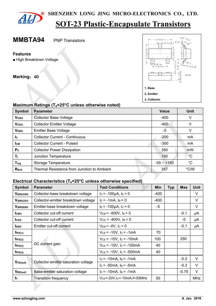 ALJ MMBTA94 datasheet page 1