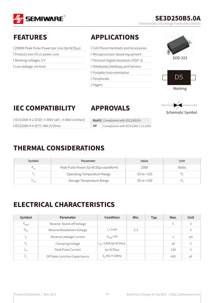 SE3D250B5.0A datasheet page 1