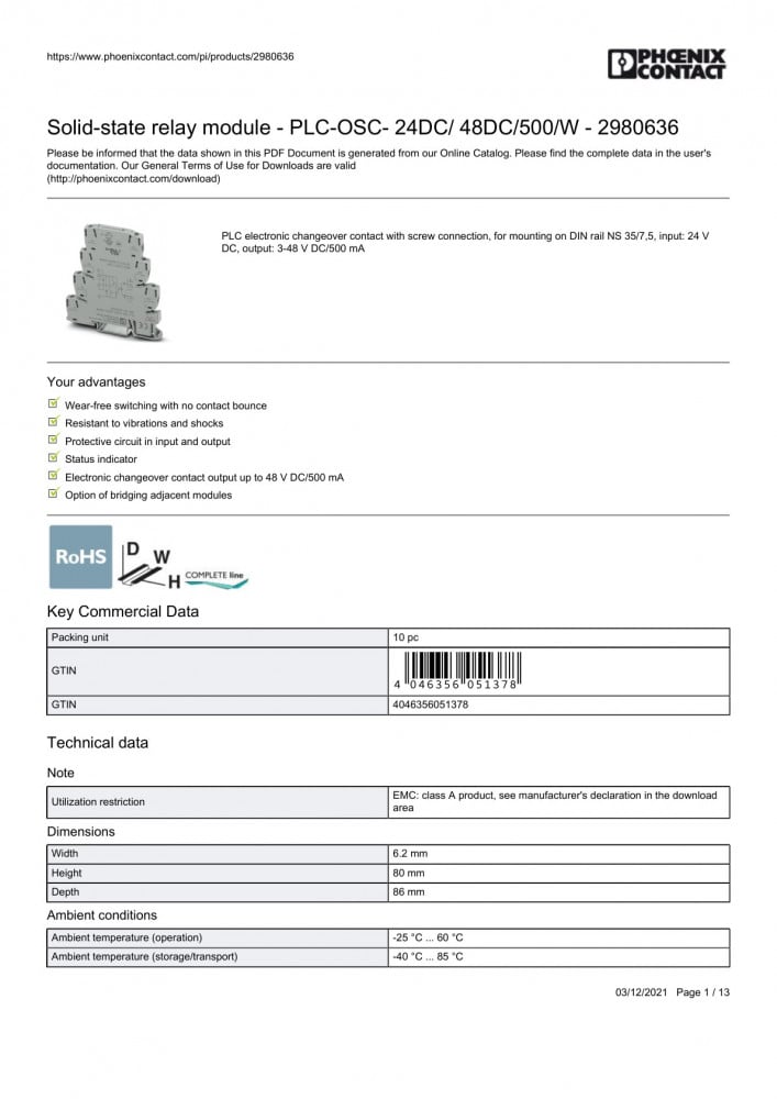 Phoenix Contact 2980636 document page 1