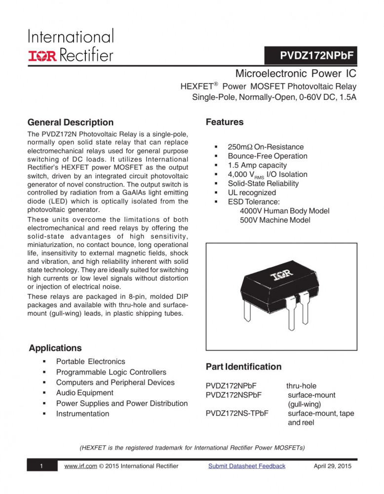 PVDZ172NPBF datasheet page 1