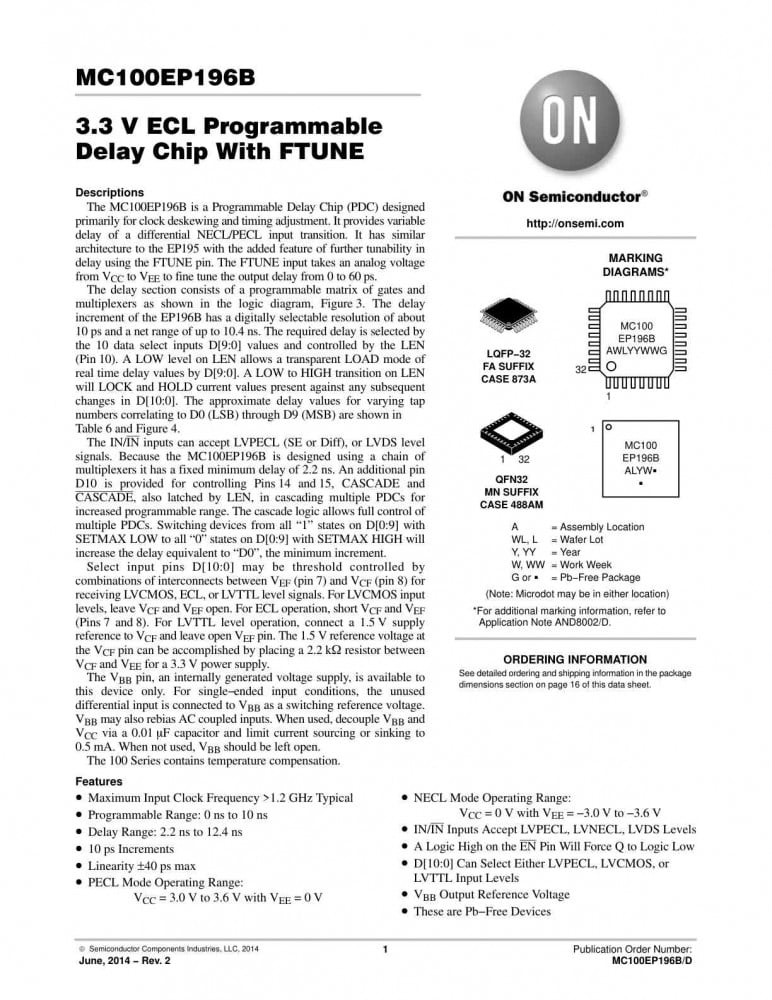 MC100EP196BFAG datasheet page 2