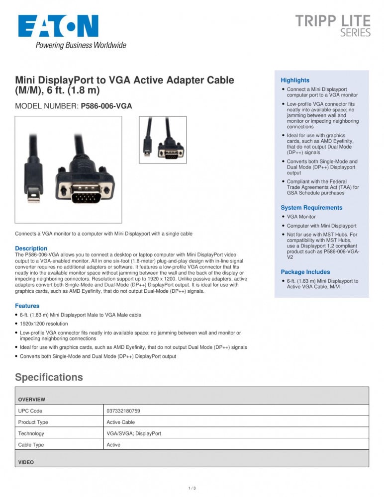 P586-006-VGA technical document page 1