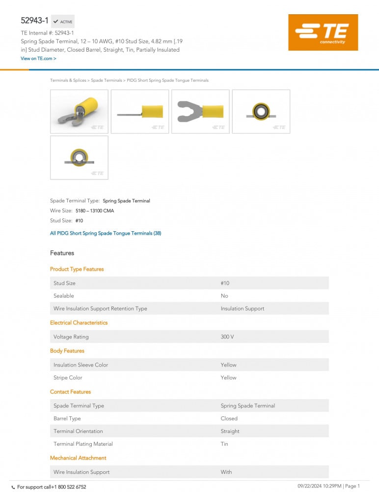 TE Connectivity 52943-1 technical document page 1