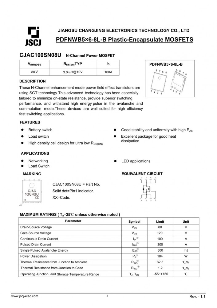 CJAC100SN08U datasheet page 1