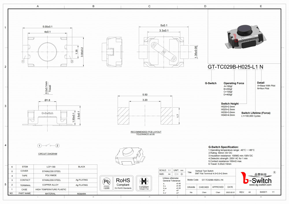 G-Switch GT-TC029B-H025-L1N technical drawing