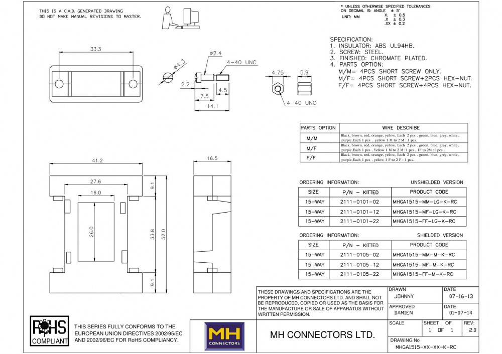 MHGA1515MFLGK technical drawing page