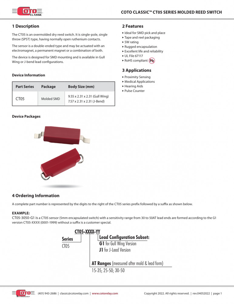 COTO CT05 datasheet page 1