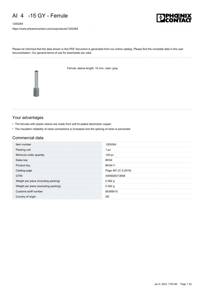 Phoenix Contact 1200264 product document page 1