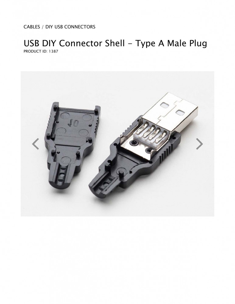 Adafruit 1387 USB Type-A male DIY connector shell drawing