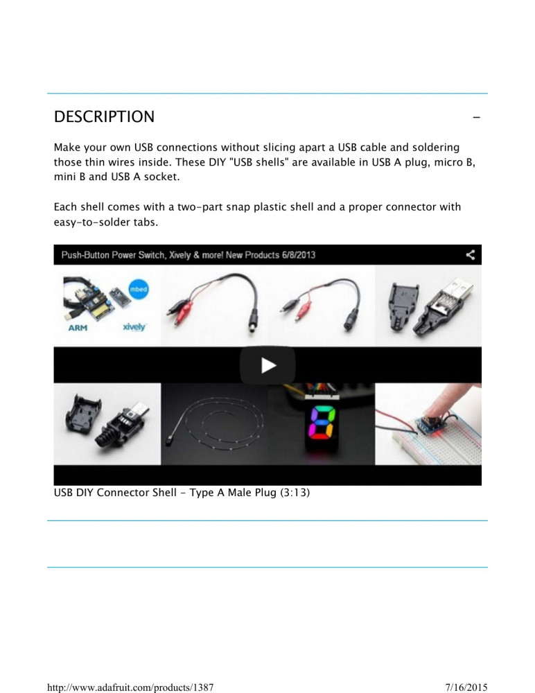 Adafruit 1387 USB Type-A male DIY connector shell visual reference