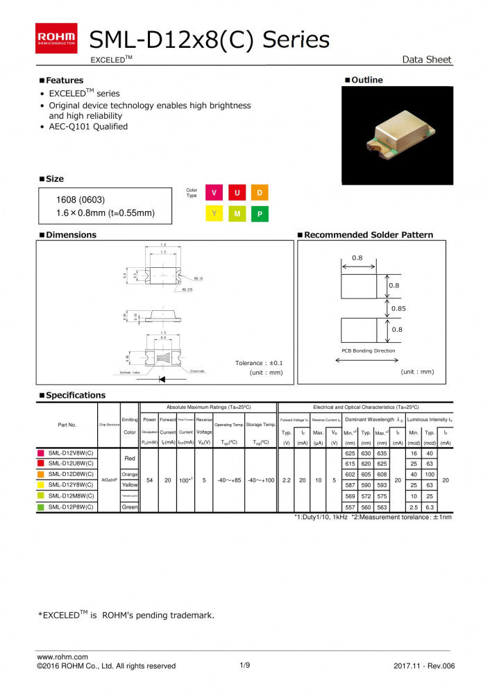 ROHM SML-D12V8WT86C datasheet page 1