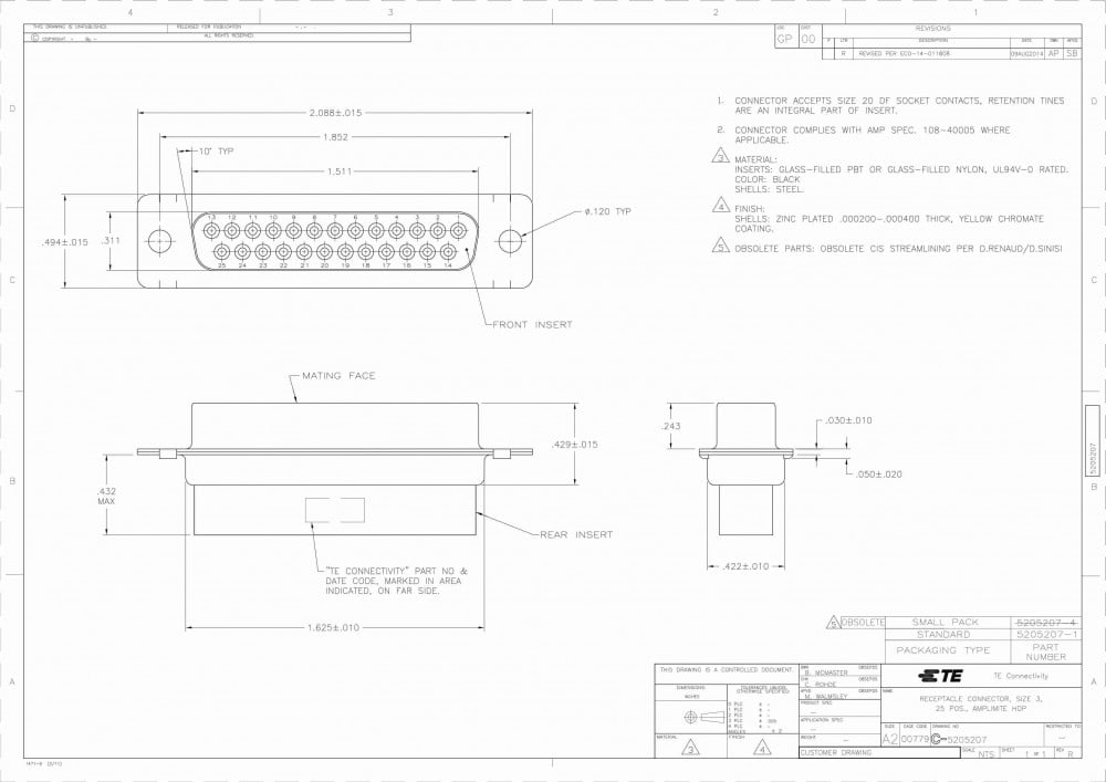 TE Connectivity 5205207-1 controlled drawing preview