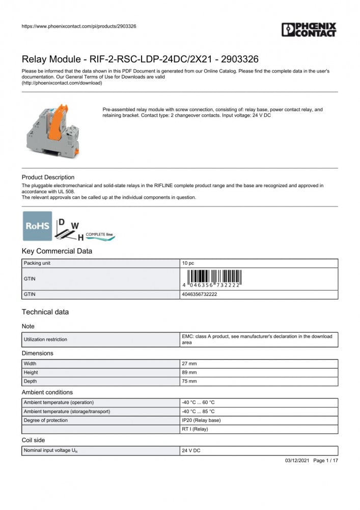 Phoenix Contact 2903326 document page 1