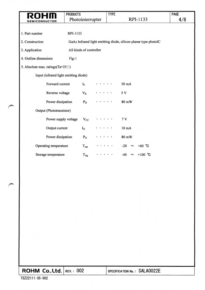 RPI-1133 absolute maximum ratings