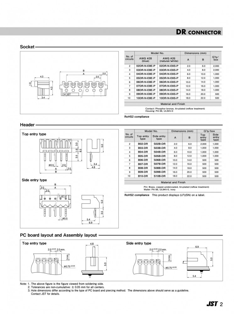 JST DR connector datasheet page 2