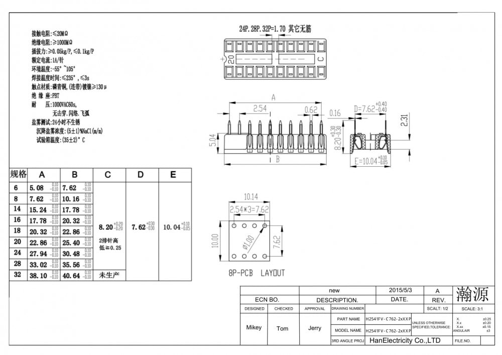 H2541FV-C762-2x08P technical drawing page 1