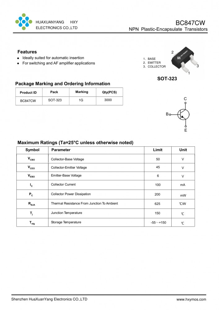 BC847CW datasheet page 1