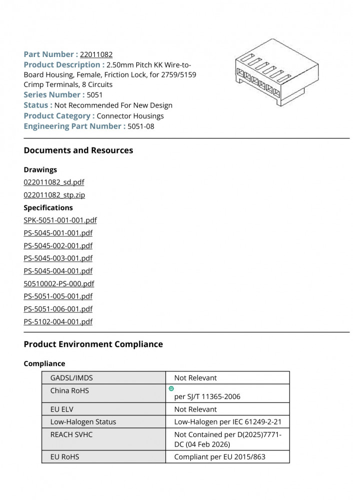 Technical document image 1 for MOLEX 22011082