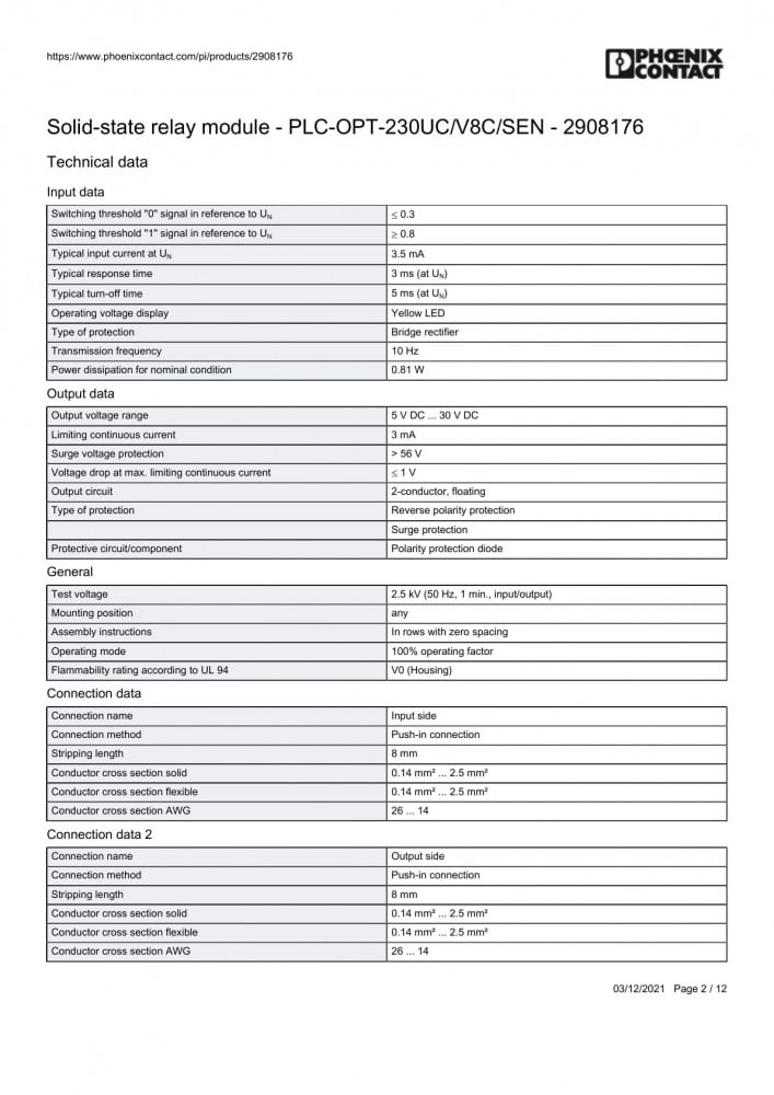 Phoenix Contact 2908176 technical document page 2