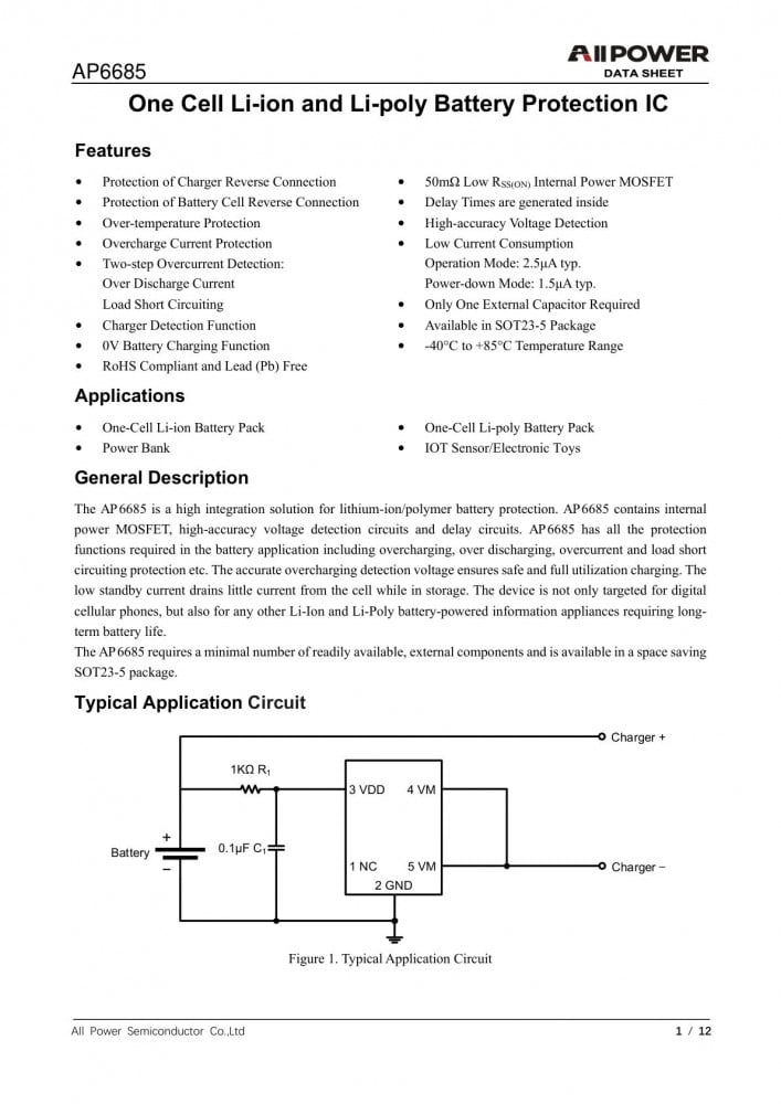 AP6685 datasheet page 1