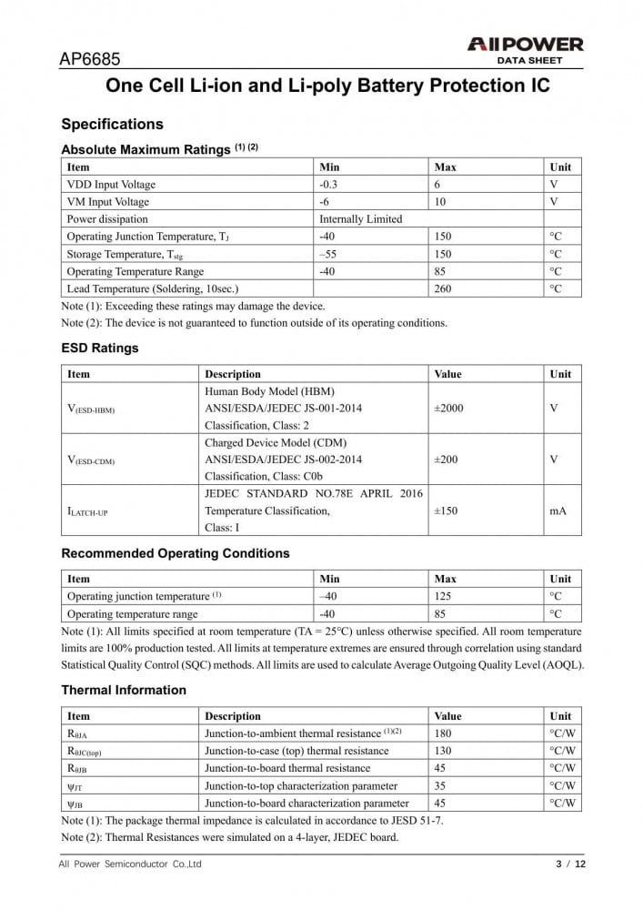 AP6685 datasheet page 3