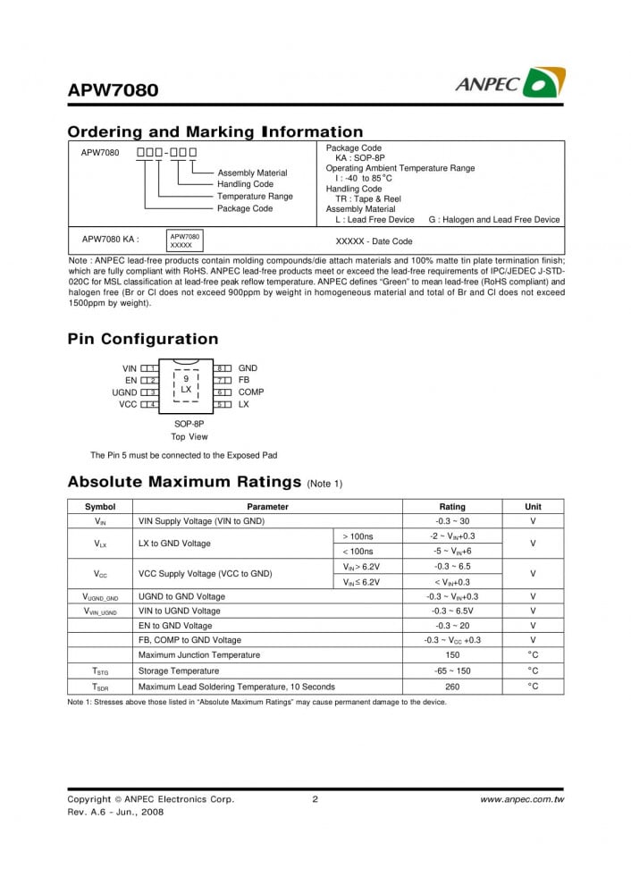 APW7080 datasheet page 2
