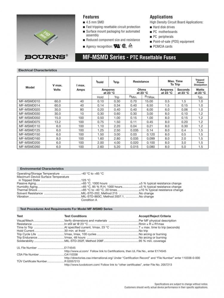 BOURNS MF-MSMD series datasheet page 1