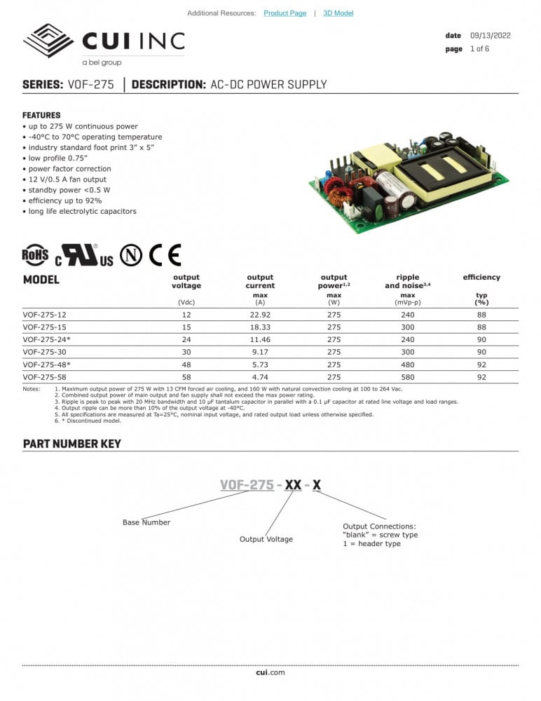 VOF-275-15 datasheet page 1