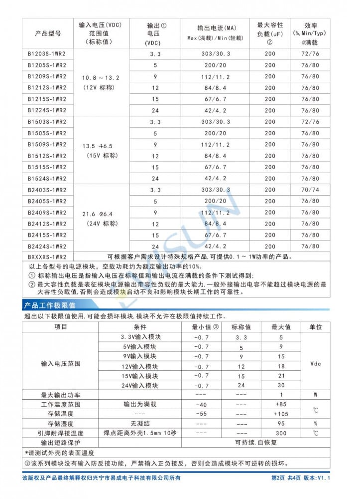 EVISUN B2415S-1WR2 datasheet page 2