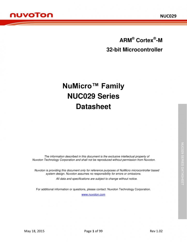 NUC029 datasheet page 1