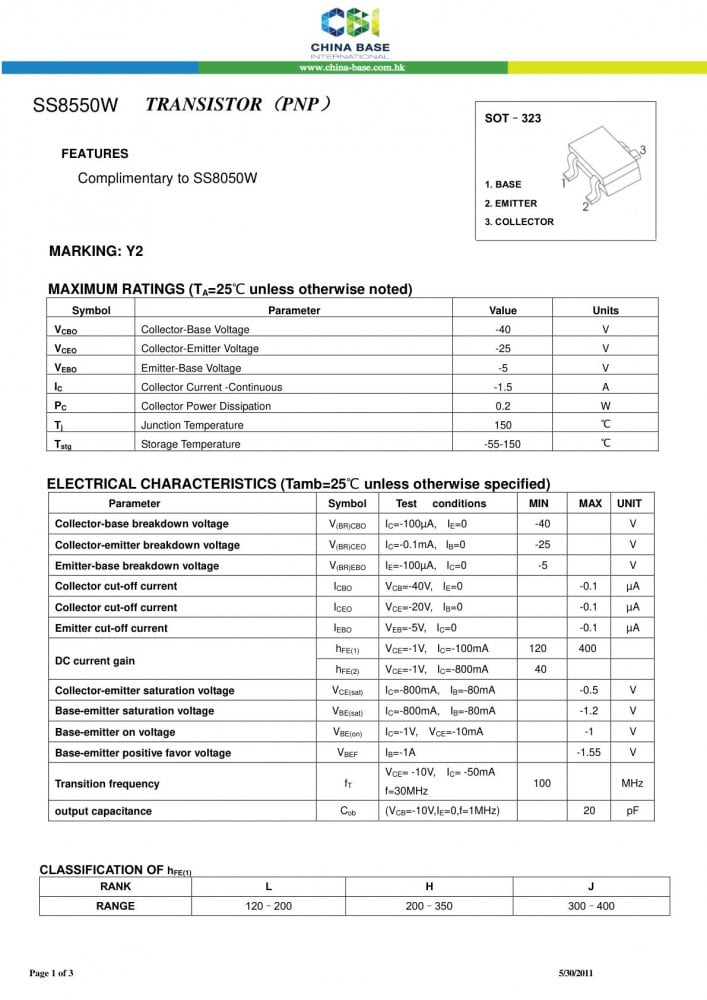 SS8550W datasheet page 1
