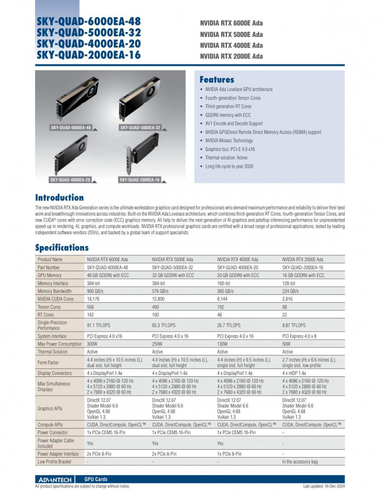 RTX 6000E Ada technical document, page 1