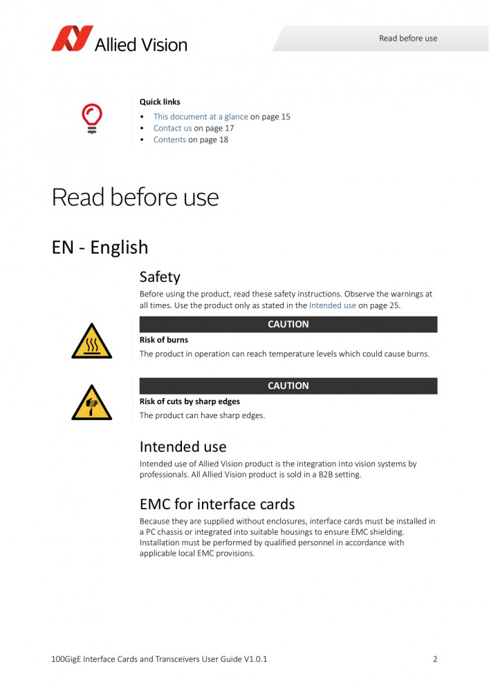 100GigE Interface Cards and Transceivers user guide, page image 2