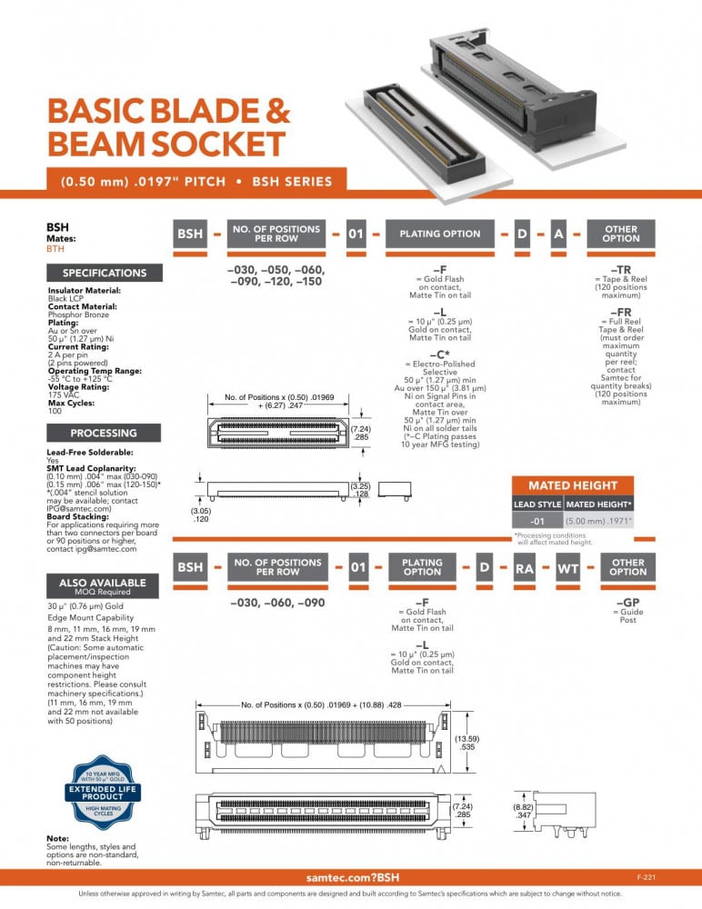 Samtec BSH series technical document preview