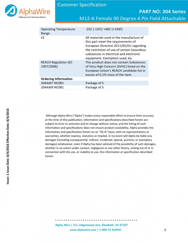 Alpha Wire 204AW7 NC081 technical document page 2