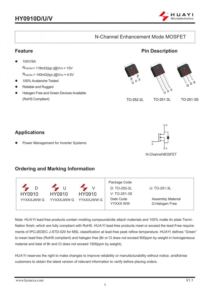 HY0910D datasheet page 1