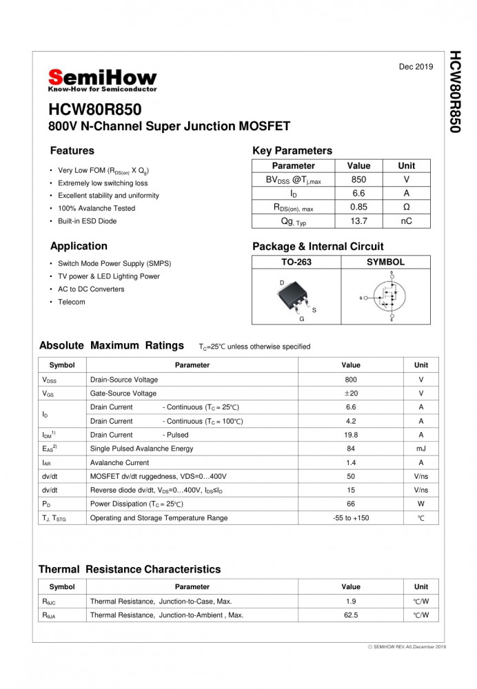 HCW80R850 datasheet page 1