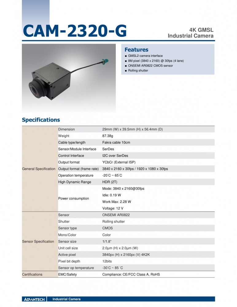 CAM-2320-G product documentation page 1