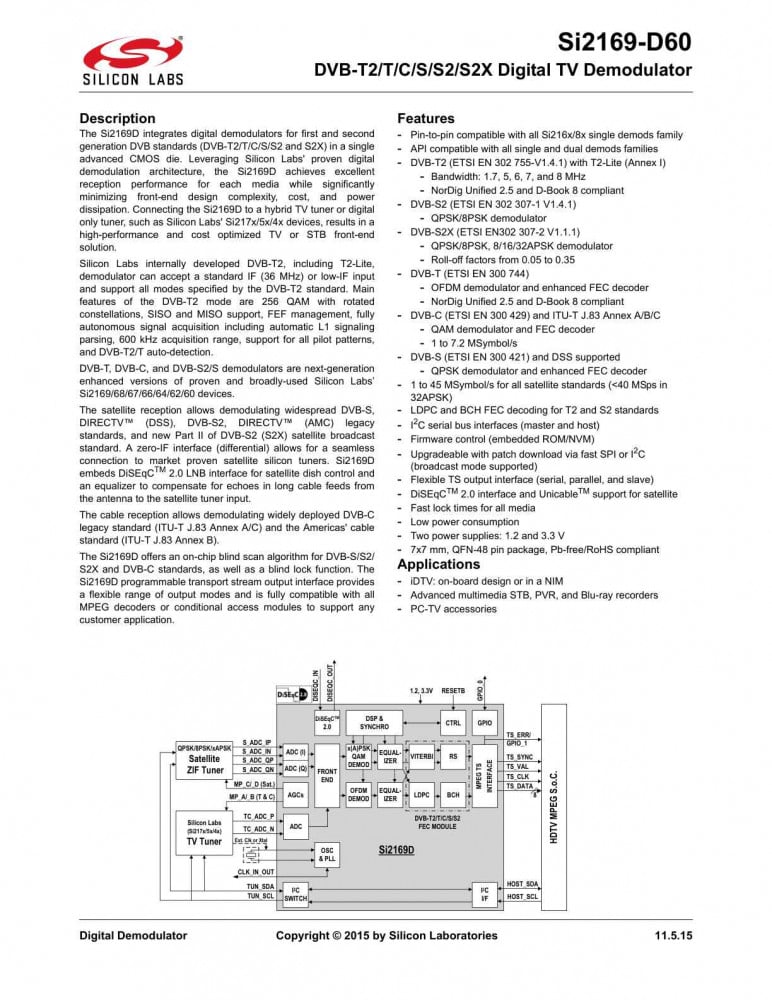 SI2169-D60-GMR technical document page 1
