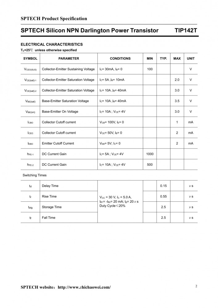 TIP142T SPTECH datasheet page 2