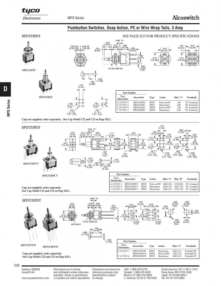 TE Connectivity pushbutton switch document page 5
