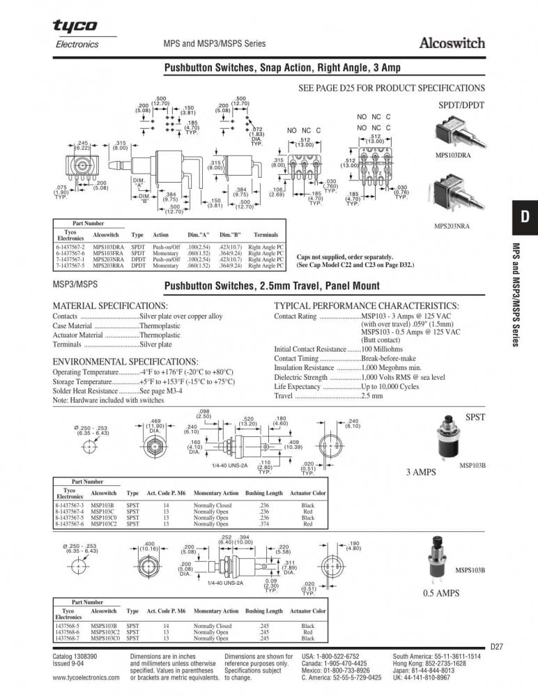 TE Connectivity pushbutton switch document page 6