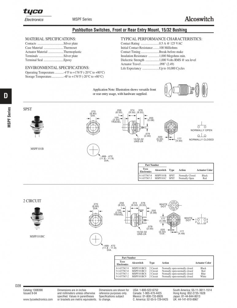 TE Connectivity pushbutton switch document page 7